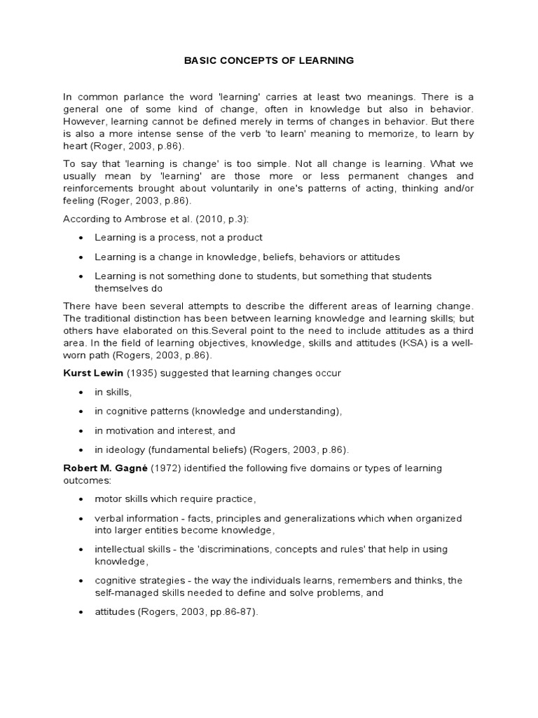 Basic Concepts of Learning | PDF | Concept | Attitude (Psychology)