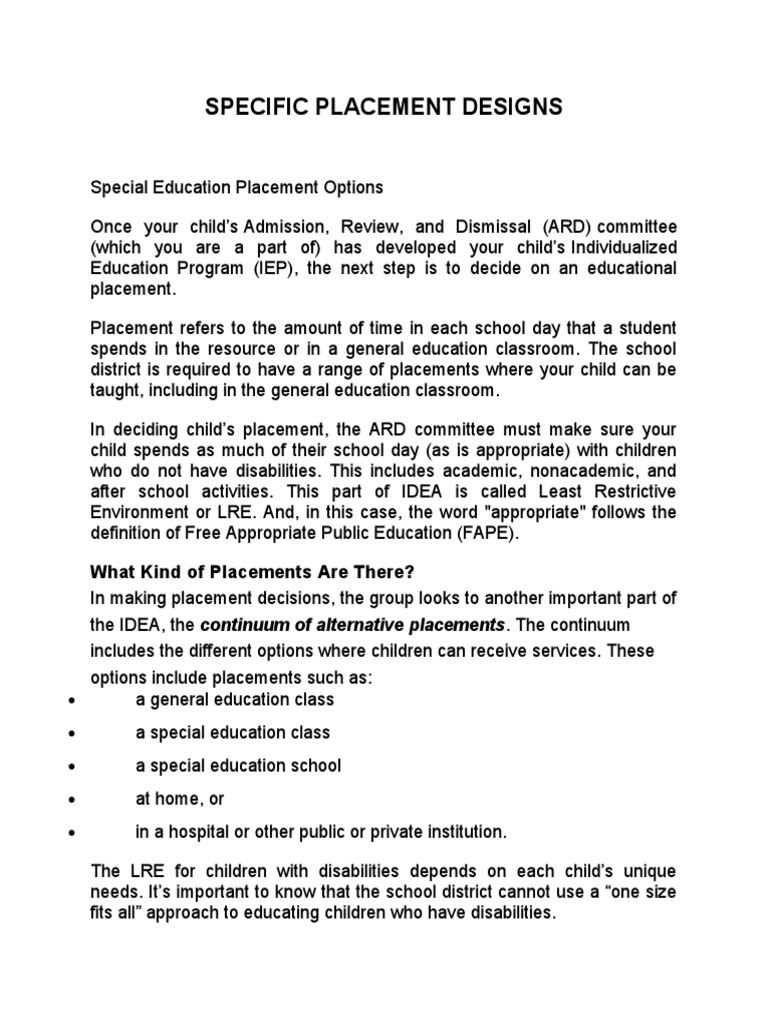 Special Education Placement Options Explained | PDF | Special Education ...