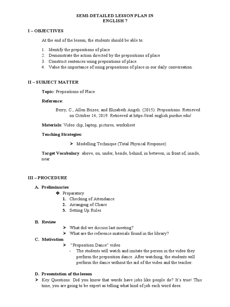 Semi Detailed Lesson Plan in English 7 o | Download Free PDF ...