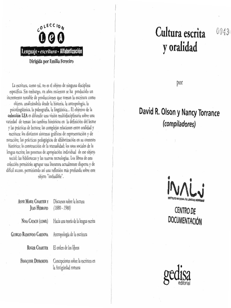 CAP2 (David R. Olson) Cultura Escrita y Oralidad | PDF | Escritura ...