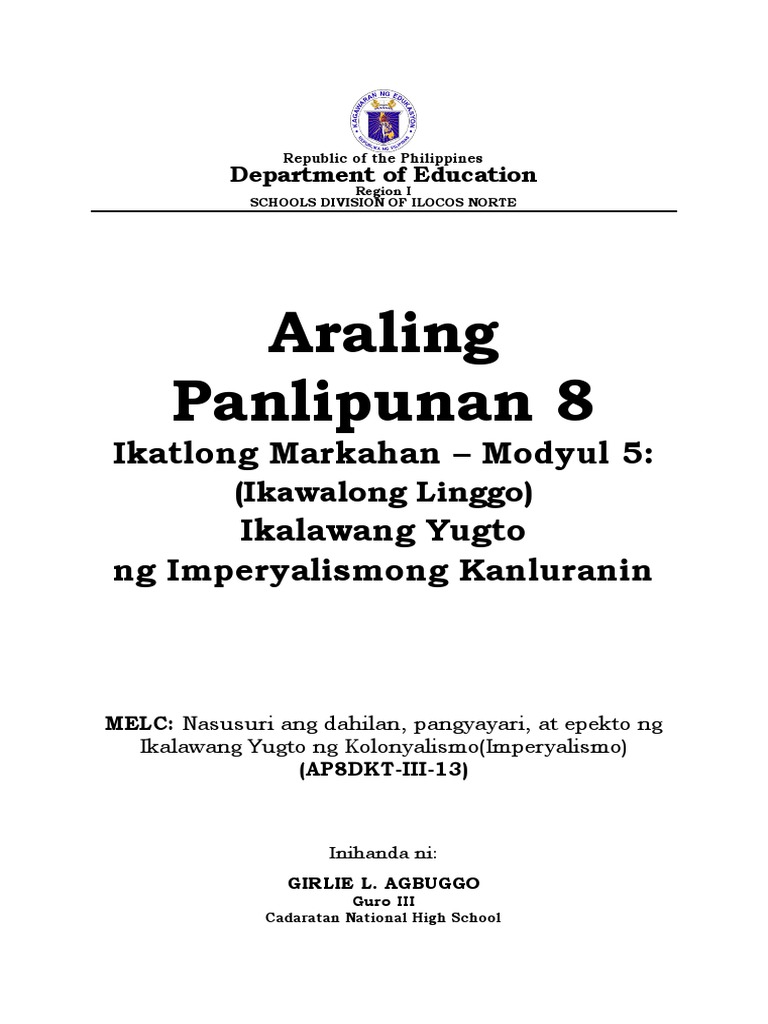 Ap8 q3 Mod5 Wk8 Girlie L. Agbuggo Melc 5.Mtp Milagros Sandra Malvar | PDF