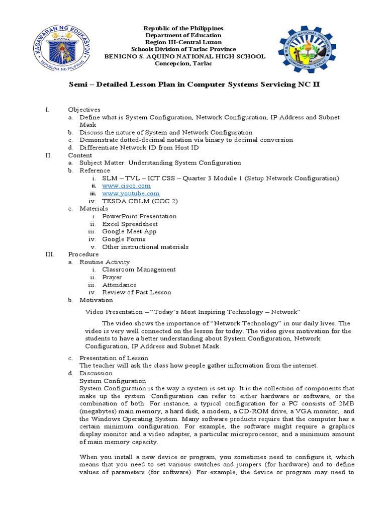 Semi Detailed Lesson Plan (CSS) | PDF | Ip Address | Computer Network