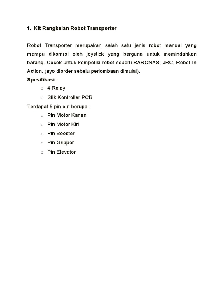 Kit Rangkaian Robot Transporter | PDF