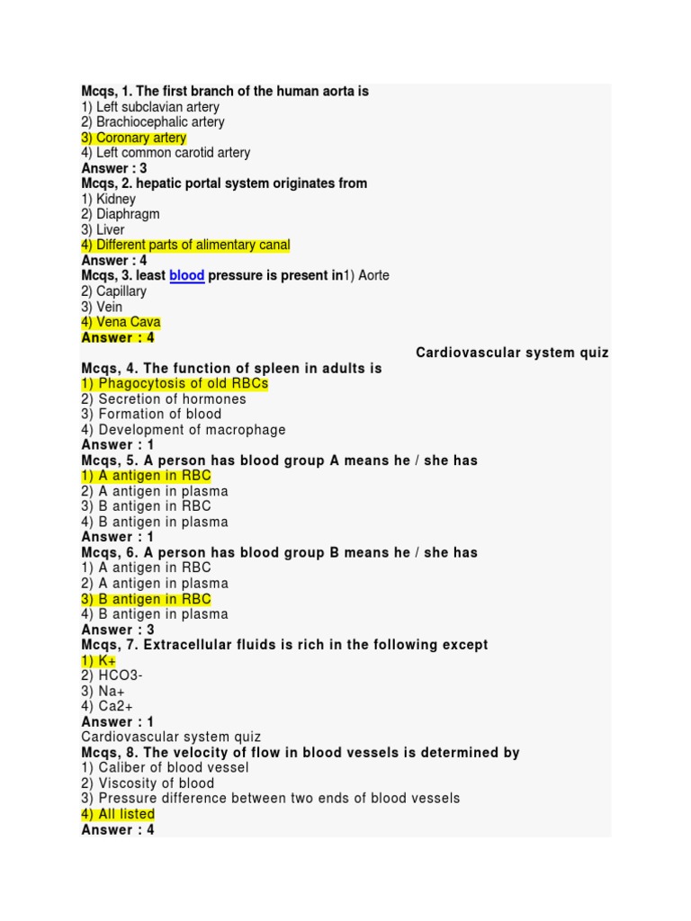 Mcqs | PDF | Heart | Circulatory System