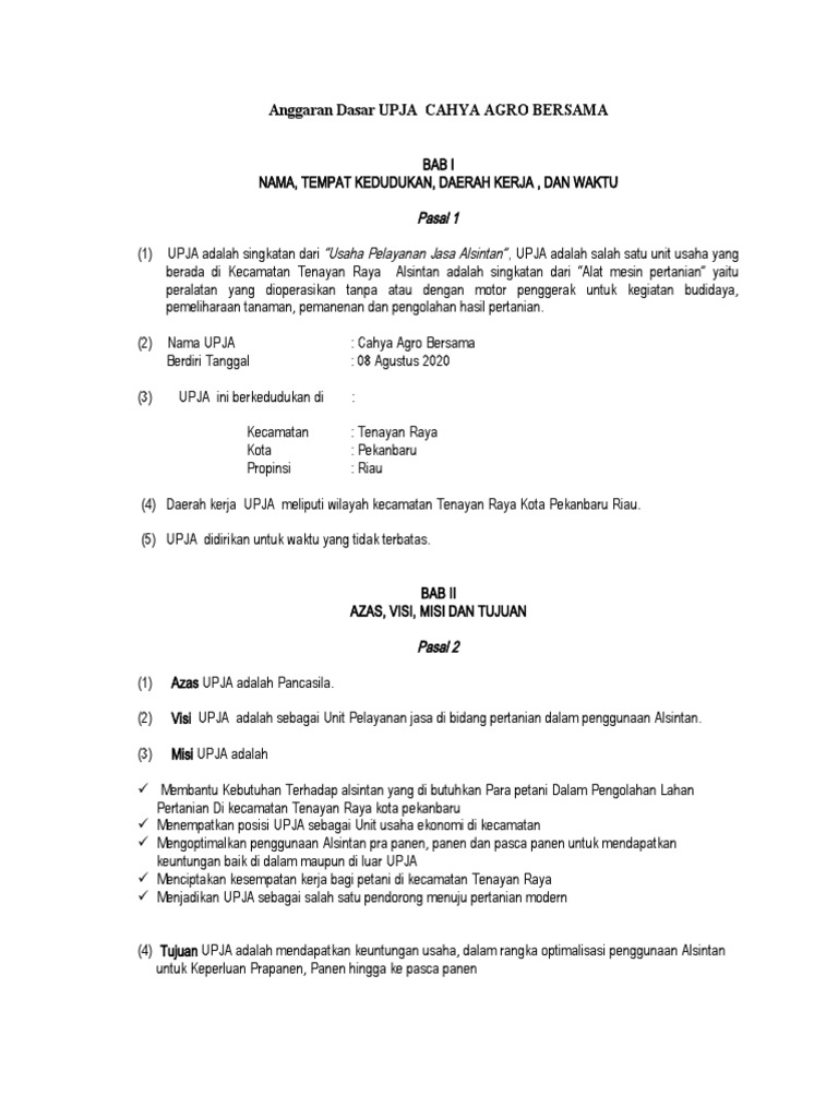 Anggaran Dasar Upja | PDF