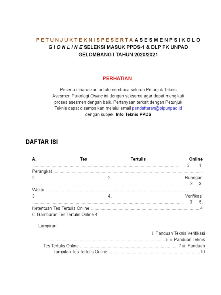Petunjuk Teknis Asesmen Psikologi Online PIP Unpad - 9 Juni 2020 | PDF