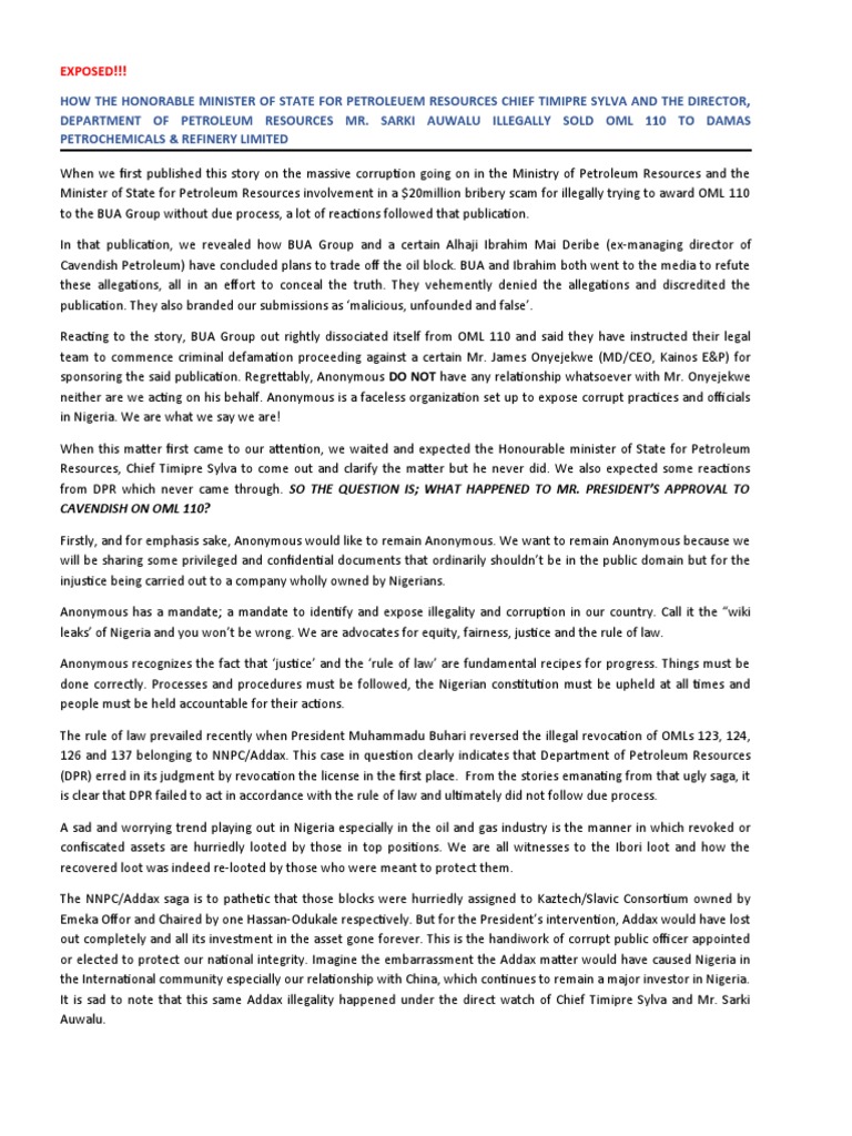 Exposed..Timipre Sylva, BUA Group and OML 110 Saga | PDF | Nigeria ...