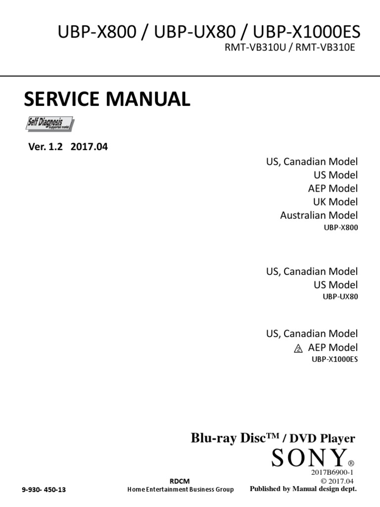 Service Manual: UBP-X800 / UBP-UX80 / UBP-X1000ES | PDF | Hdmi | Bluetooth