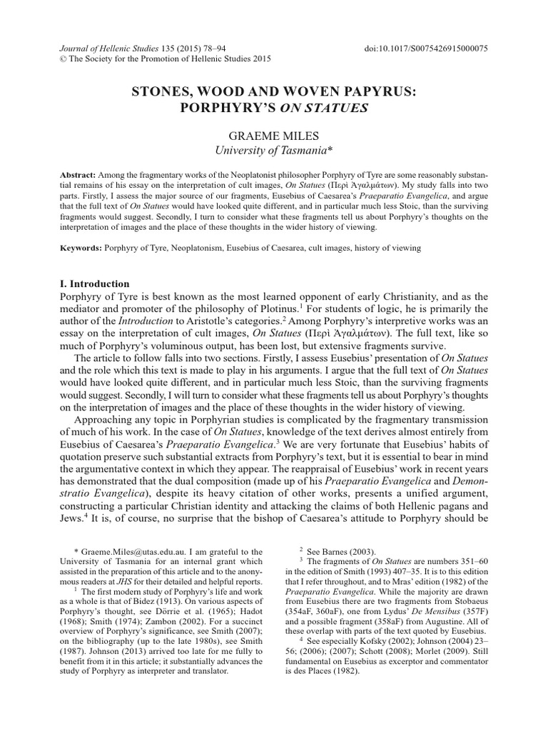 Stones, Wood and Woven Papyrus-Porphyry's On Statues | PDF | Allegory ...
