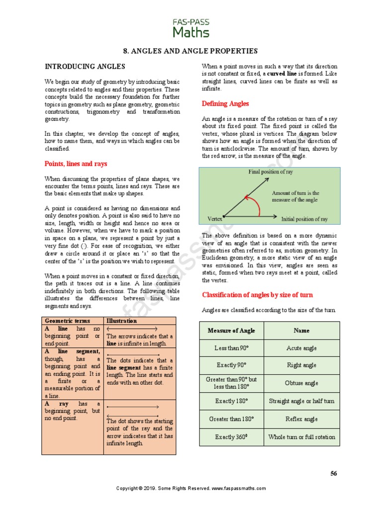 Angles and Angle Properties | PDF | Angle | Line (Geometry)