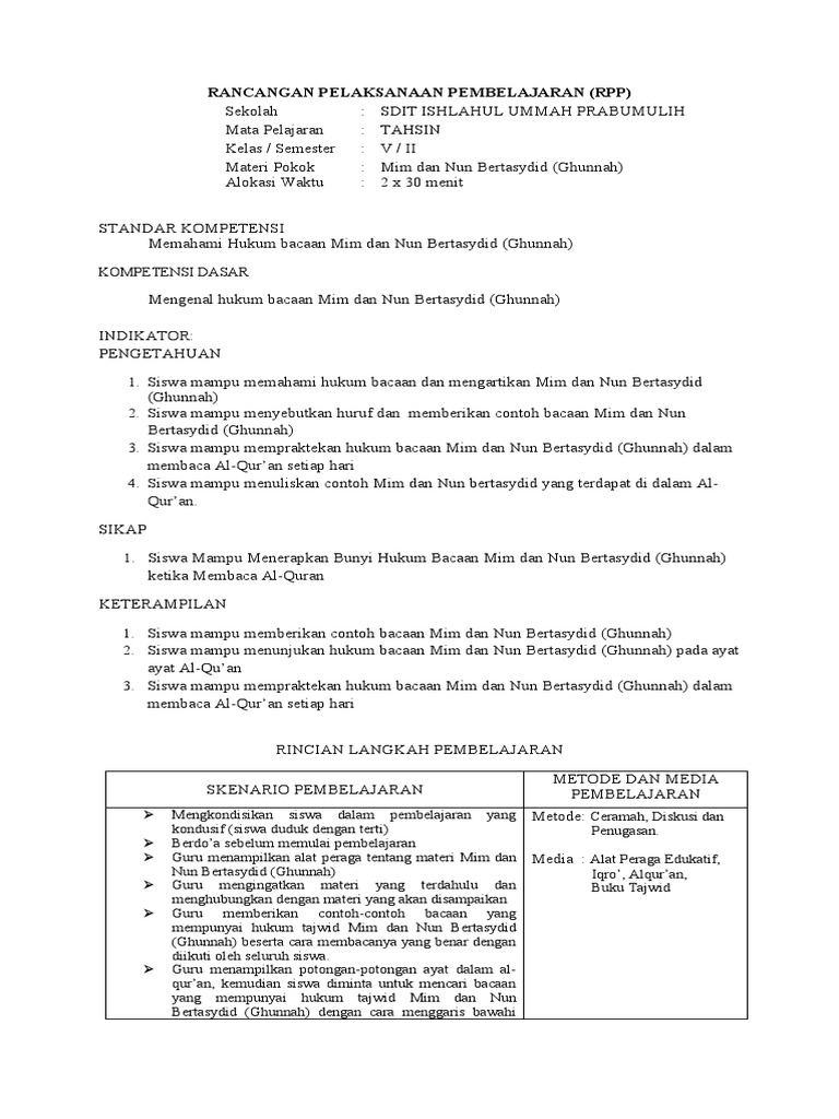 7 RPP Tahsin Kelas 5 | PDF