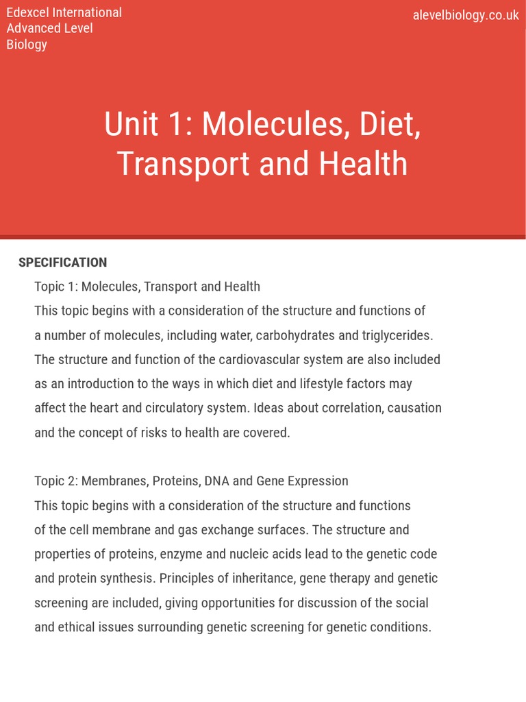 Unit 1 Molecules, Diet, Transport and Health | PDF | Diastole | Atrium ...