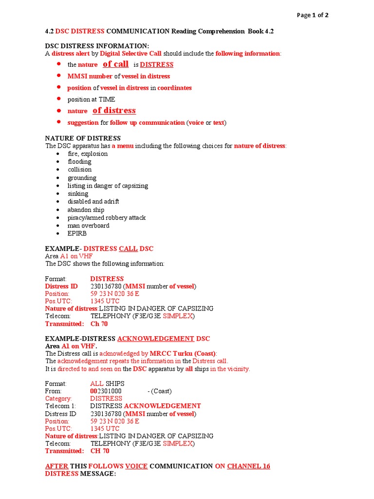 4.2 DSC DISTRESS COMMUNICATION Reading Comprehension Book 4.2 | PDF ...