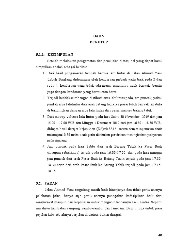 Bab V Penutup tentang Kesimpulan dan Saran Lalu Lintas Jalan Ahmad Yani | PDF