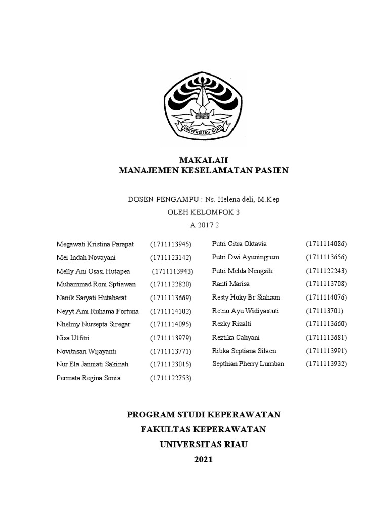 Pleno Manajemen Keselamatan Pasien KLP 3 | PDF