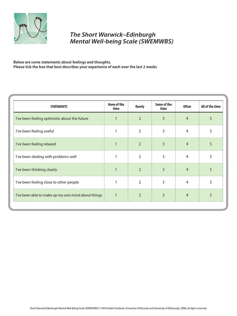 The Short Warwick-Edinburgh Mental Well-Being Scale (SWEMWBS) | PDF