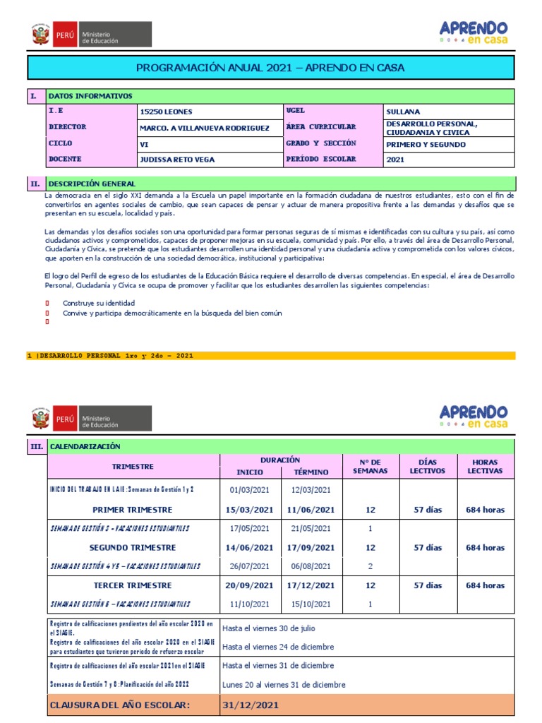 Programacion DPCC 1 y 2 | PDF | Bienestar | Aprendizaje
