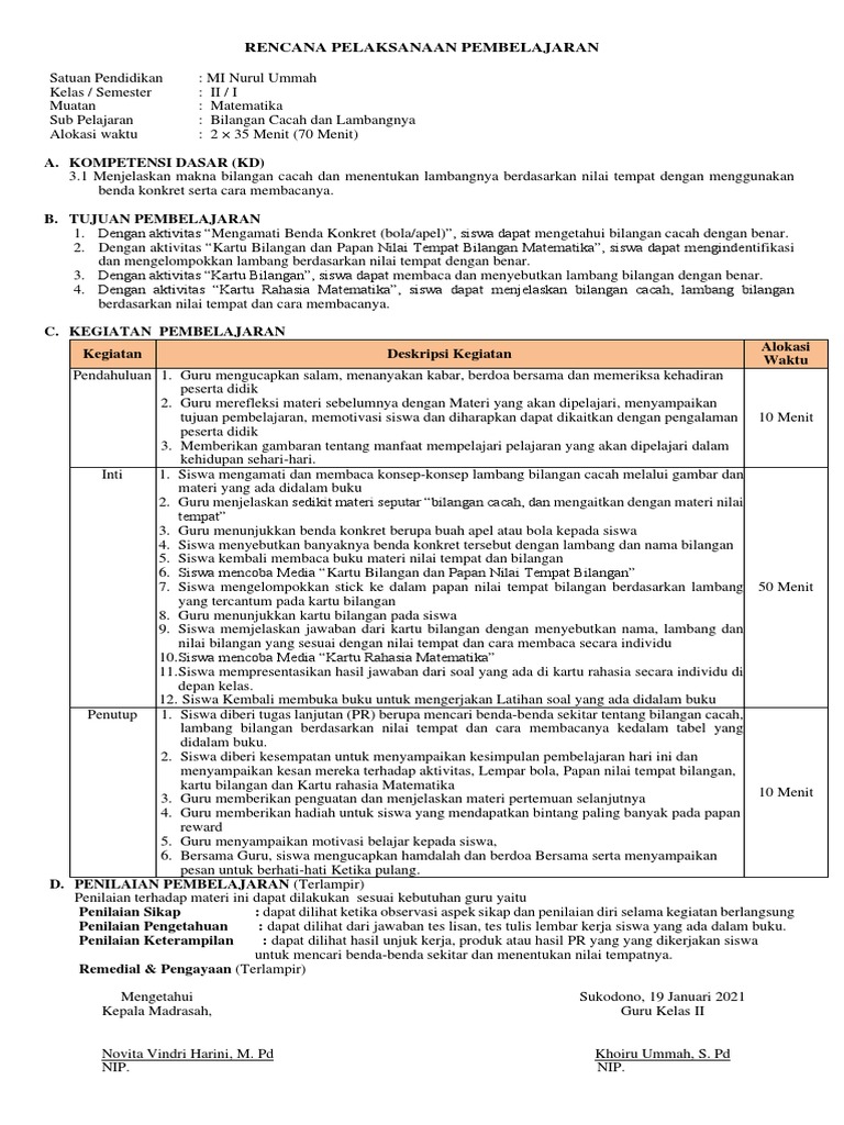RPP Bilangan Cacah | PDF