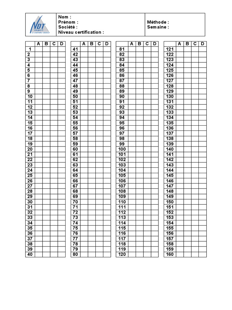 Grille QCM Vierge | PDF
