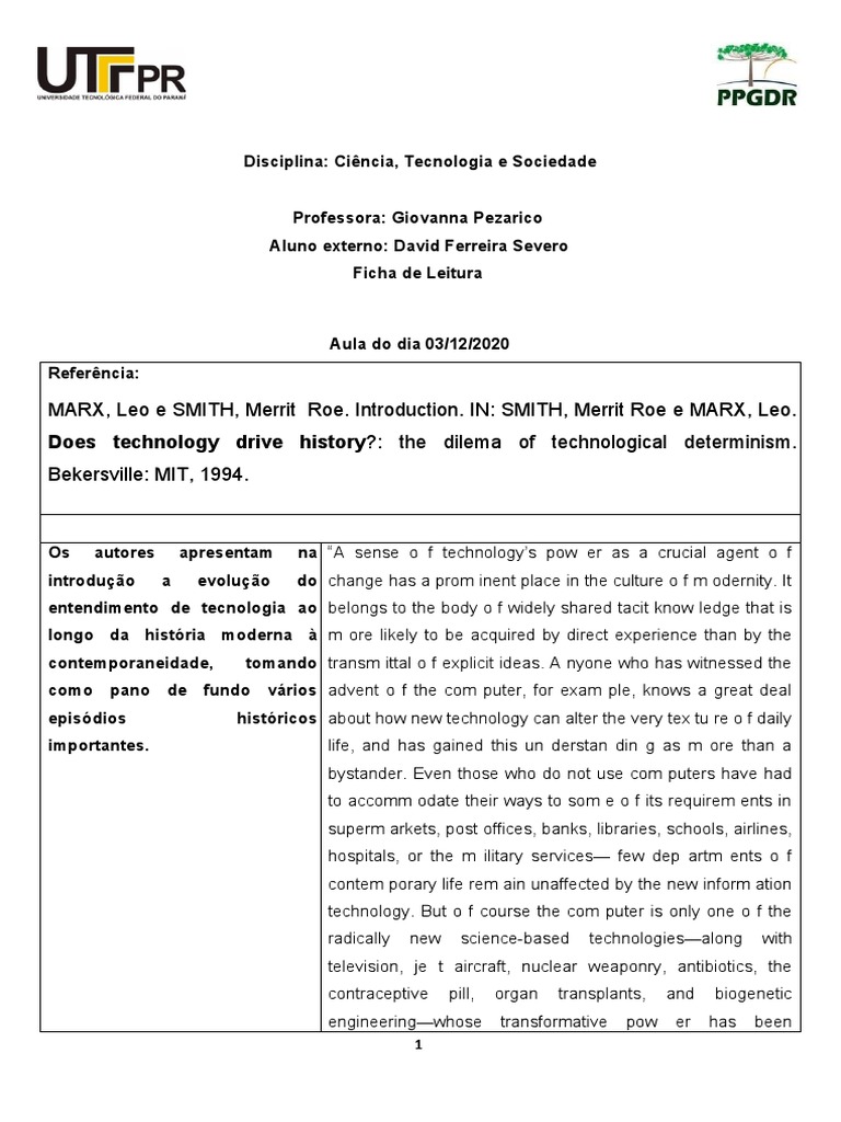 FICHAMENTO MARX, Leo e SMITH, Merrit Roe. Introduction. | PDF | Science ...