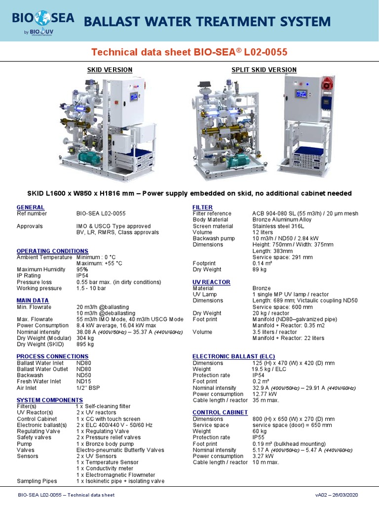 BIO-SEA - Technical Sheet BIO SEA L02-0055 - Va02 - 26032020 | PDF | Valve | Manufactured Goods