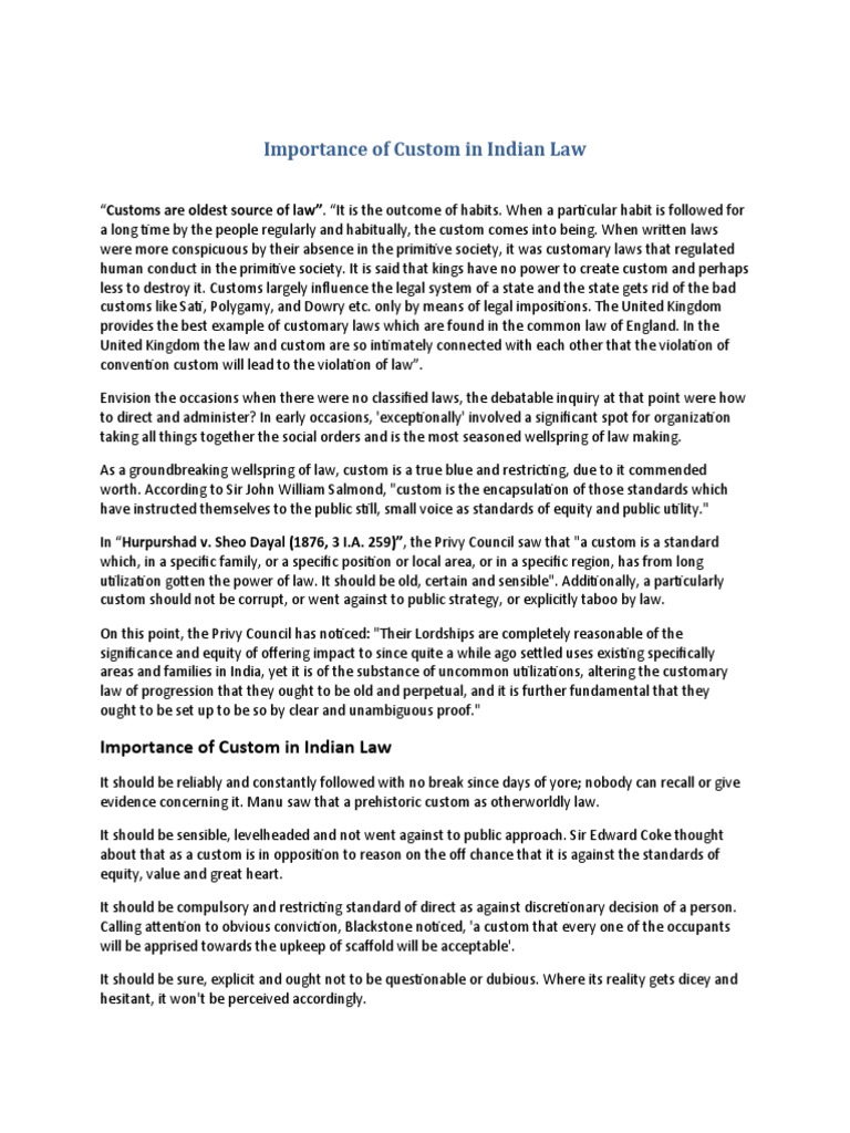 Importance of Custom in Indian Law | PDF | Justice | Crime & Violence