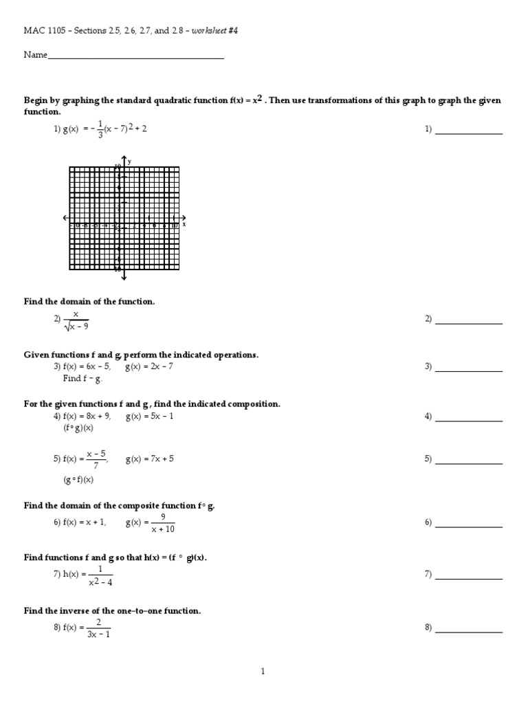 MAC 1105 - Worksheet #4 (Sections 2.5, 2.6, 2.7, 2 | PDF | Function ...