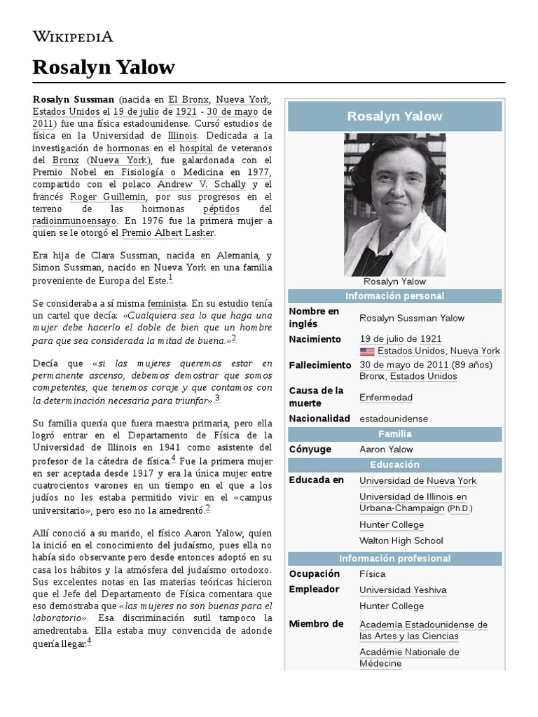 Rosalyn Yalow | PDF | Science | Ciencia y Tecnología