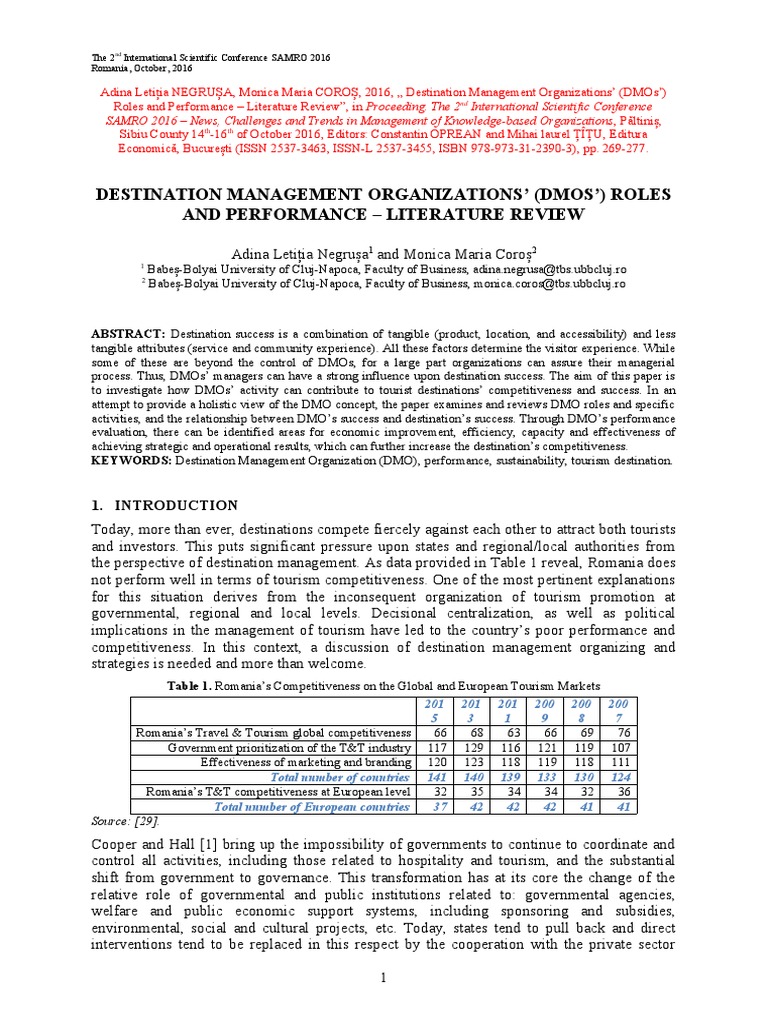 Destination Management Organizations' (Dmos') Roles and Performance ...