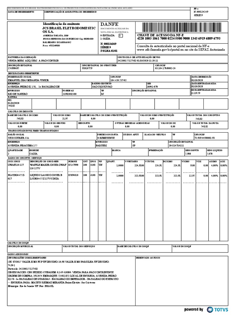 Danfe | PDF | Recibo | Documentos empresariais