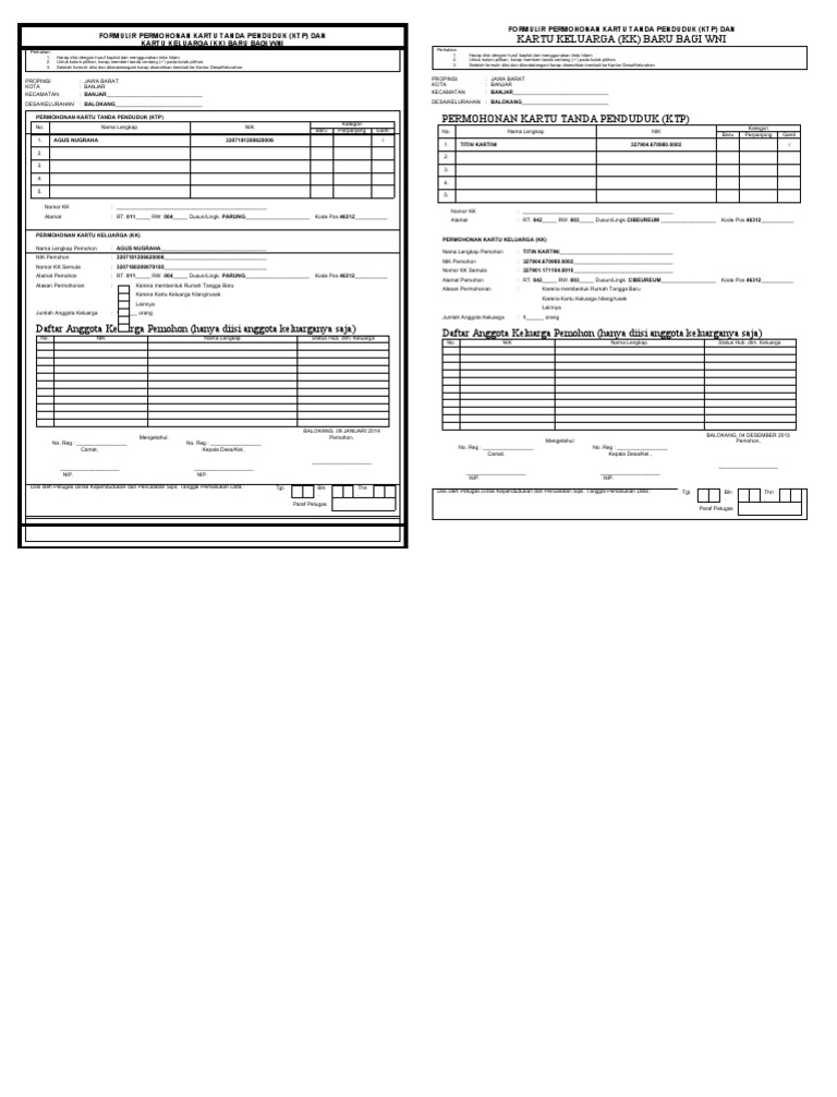 Formulir KTP & KK Baru WNI Banjar | PDF