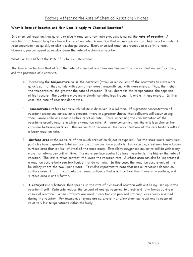 Reaction Rate NOTES Handout | PDF | Reaction Rate | Chemical Reactions