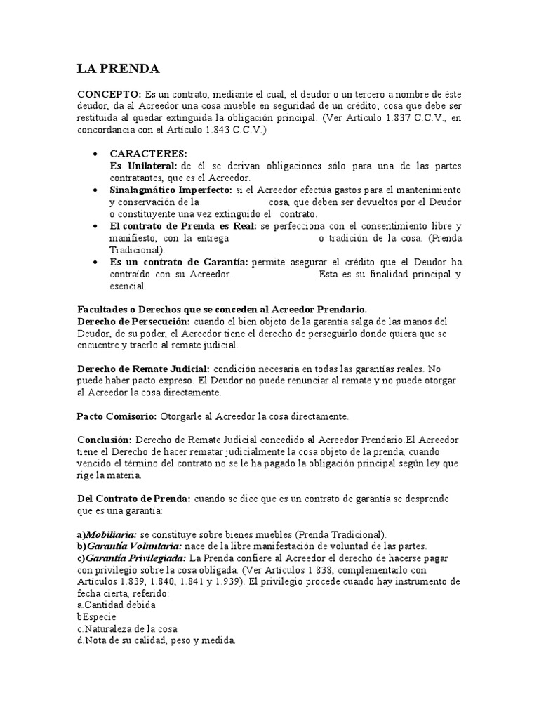 Contrato de Prenda: Características y Requisitos | PDF | Hipoteca ...
