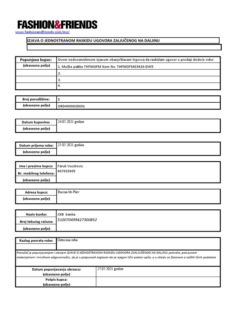 Izjava o Odustanku | PDF