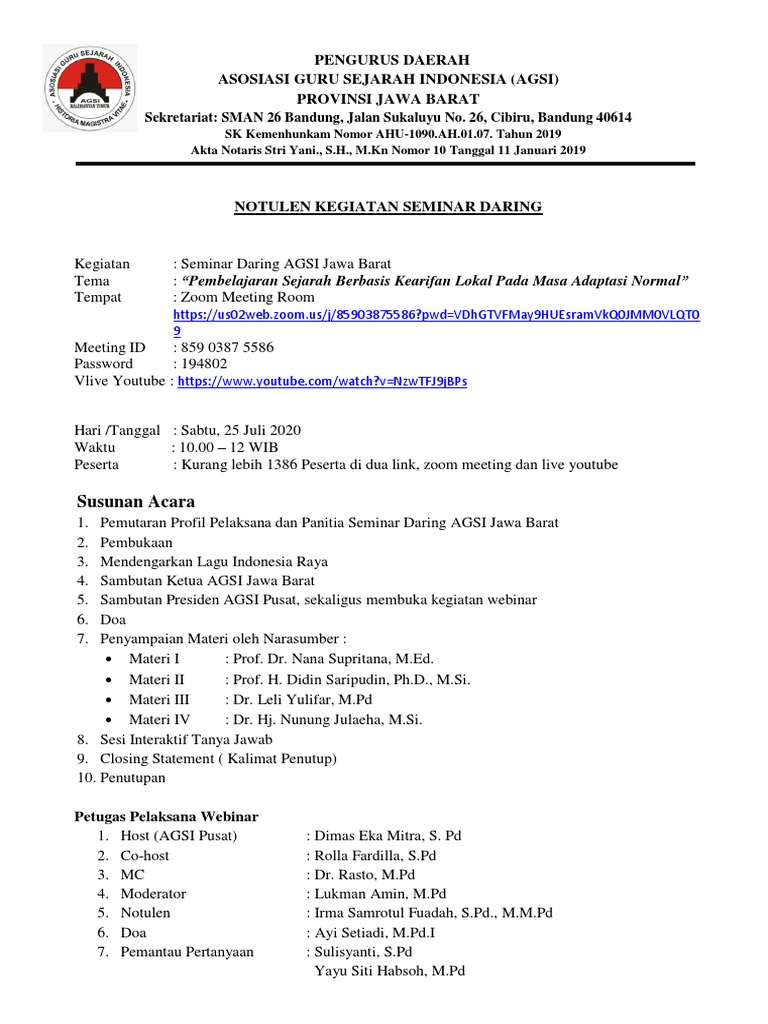 Notulen Seminar AGSI Jawa Barat | PDF