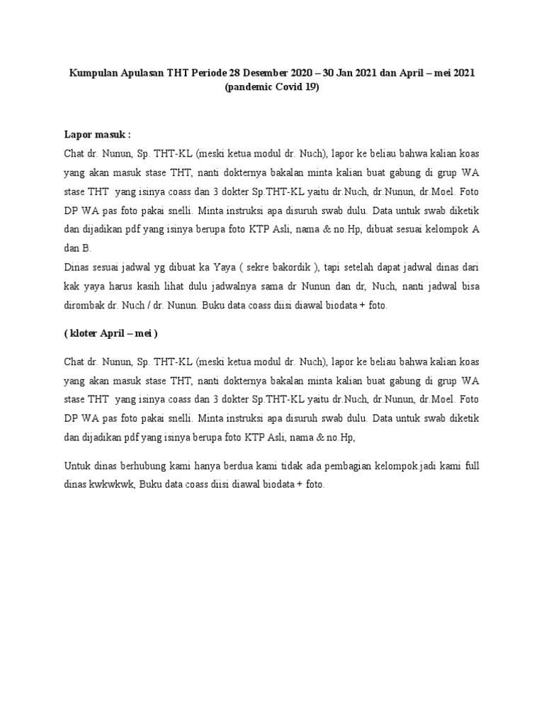Panduan Coass THT Selama Pandemi | PDF