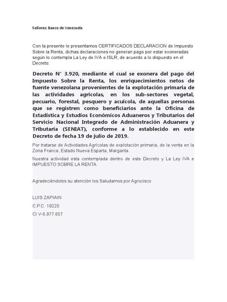 Carta Exoneracion | PDF
