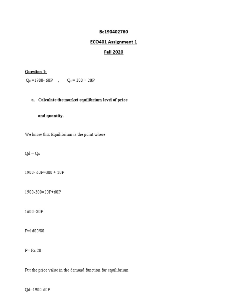 ECO401 Assignment 1 Solution | PDF