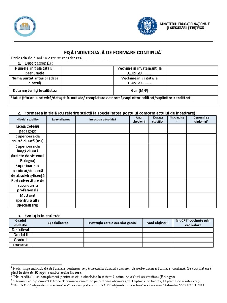 Fisa Individuala de Formare 1 | PDF