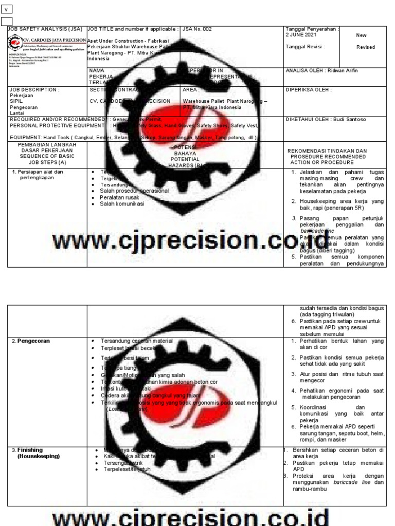 JSA Pengecoran Lantai | PDF