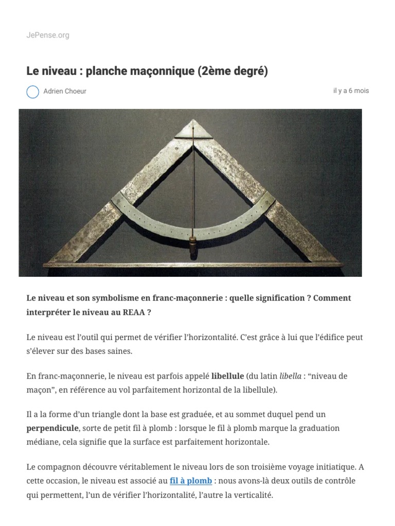 Le Niveau - Planche Maçonnique (Grade de Compagnon) | PDF | Franc ...