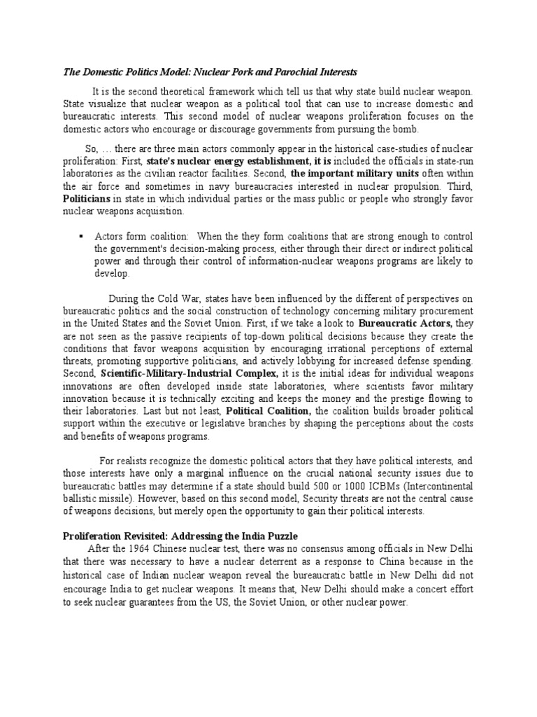 The Domestic Politics Model: Nuclear Pork and Parochial Interests | PDF ...