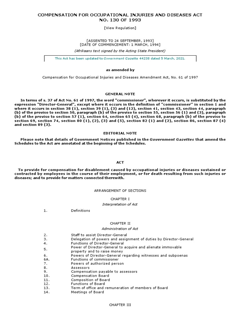 Compensation For Occupational Injuries and Diseases Act NO. 130 OF 1993 ...