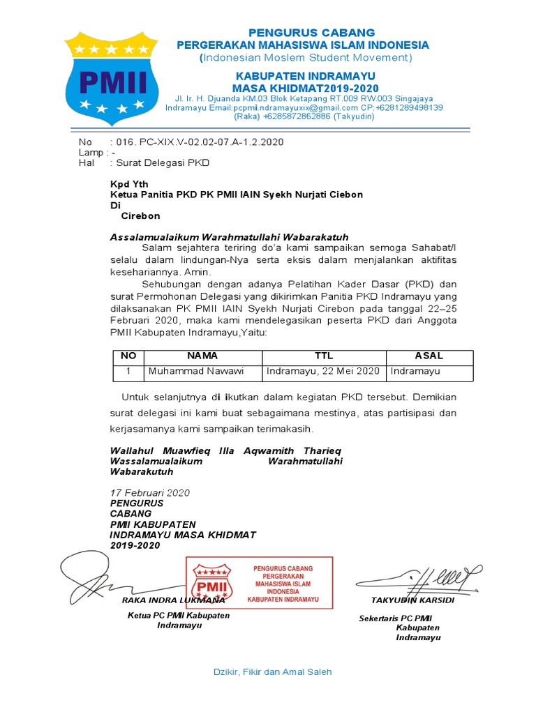 Surat Delegasi Peserta PKD PMII | PDF