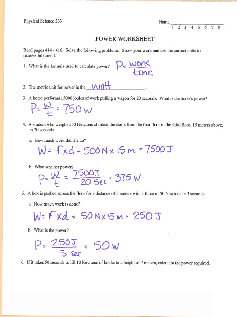 Calculating Power Worksheet 2 ANSWERS | PDF