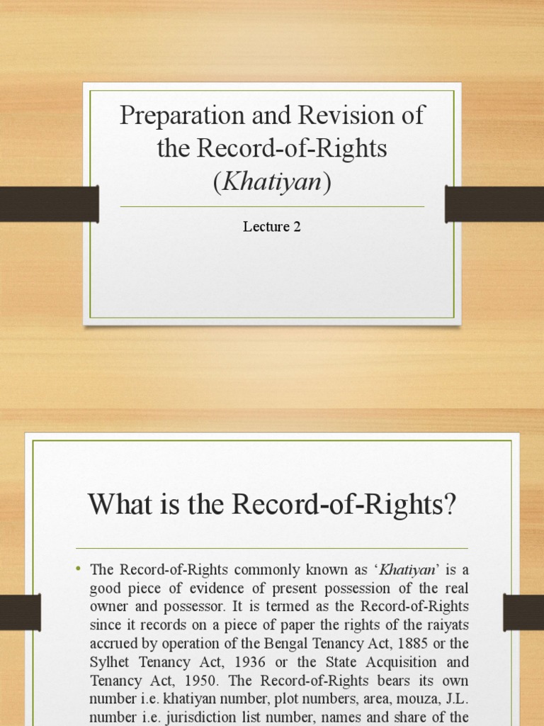 Preparation and Revision of The Record-of-Rights (Khatiyan) | PDF ...
