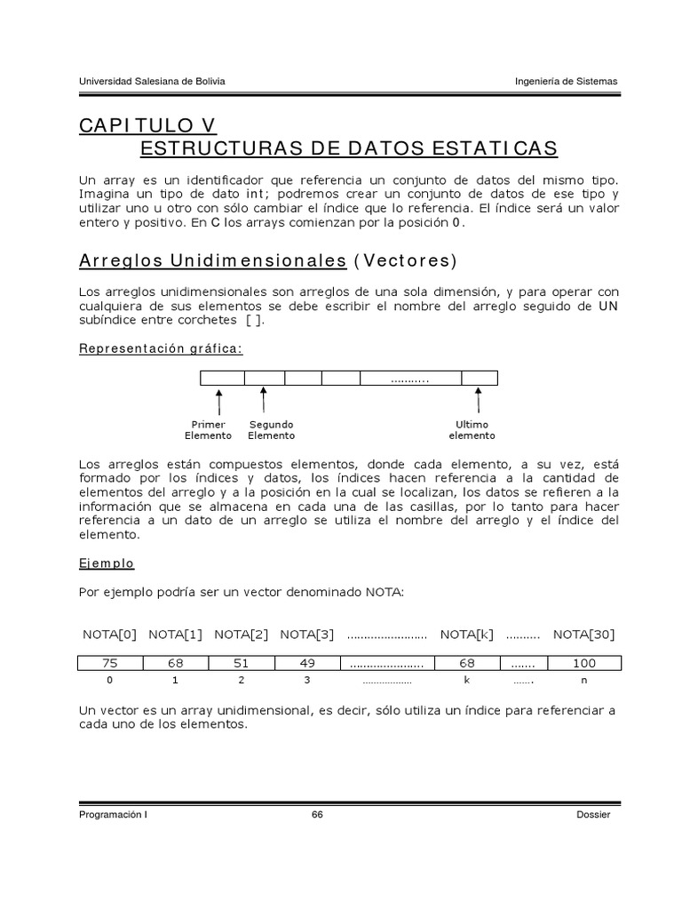 Capitulo V Estructuras de Datos Estaticas: Arreglos Unidimensionales ...