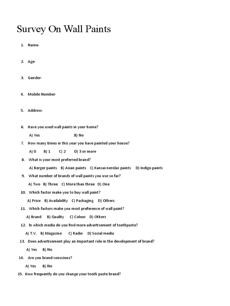 Wall Paints Usage Survey Insights | PDF | Career & Growth | Social Science