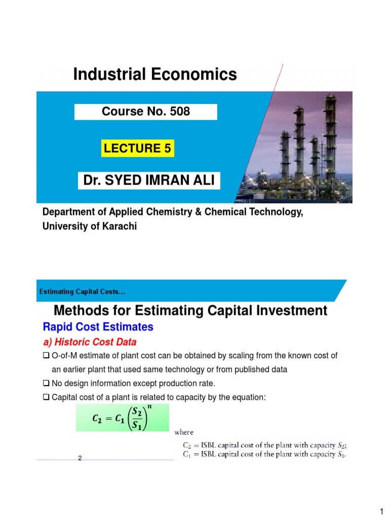 Industrial Economics course explores methods for estimating capital ...