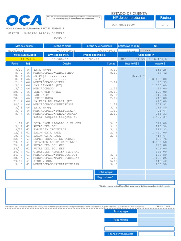 Ejemplo de Factura Oca Uruguay | PDF